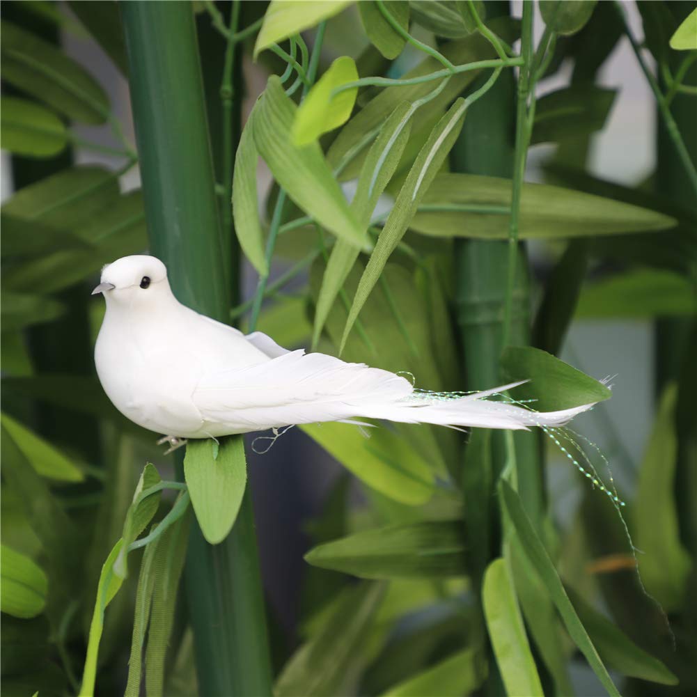 TRRAPLE Artificial Feather Birds, Foam Doves with Clips Simulation Feather White Birds Craft Piegons for DIY Craft Home Ornaments Garden Wedding Christmas Tree Decor 12 Pcs