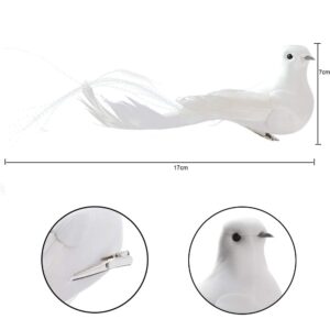 TRRAPLE Artificial Feather Birds, Foam Doves with Clips Simulation Feather White Birds Craft Piegons for DIY Craft Home Ornaments Garden Wedding Christmas Tree Decor 12 Pcs