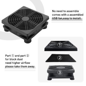 Upgraded 120mm 5V USB Powered PC Router Fan with Speed Controller High Airflow Cooling Fan for Router Modem DVR Playstation TV Box and Other Electronics