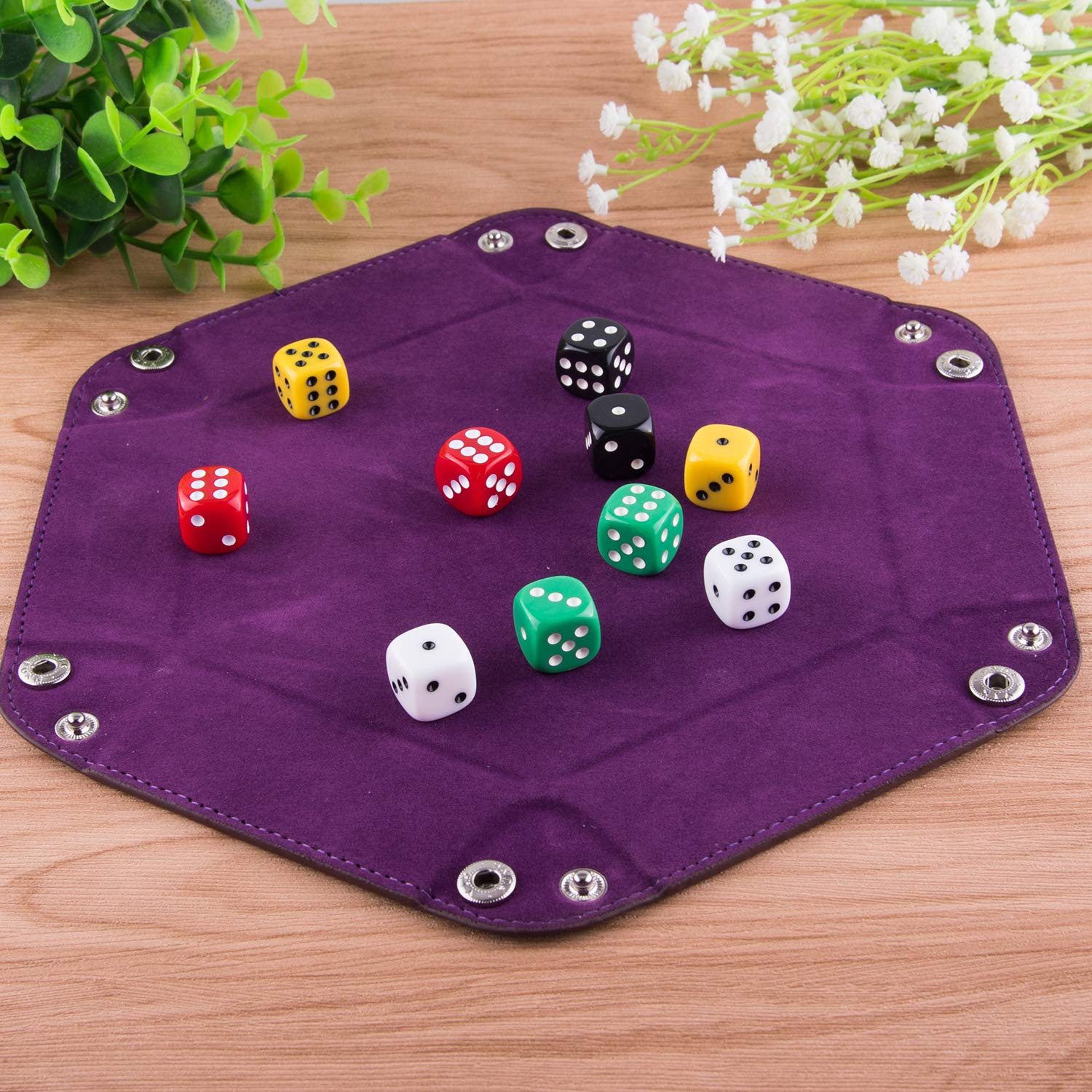 SIQUK 4 Pieces Dice Tray Set Foldable Dice Trays Hexagon Dice Rolling Tray PU Leather Dice Holder for Dice Games Like RPG, DND and Other Table Games (Red, Black, Blue and Violet)