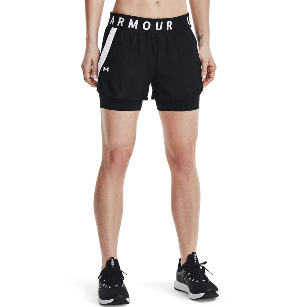 Under Armour womens Play Up 2-In-1 Shorts , Black (001)/White , X-Small