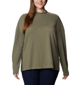 columbia women's pine street long sleeve knit stone green