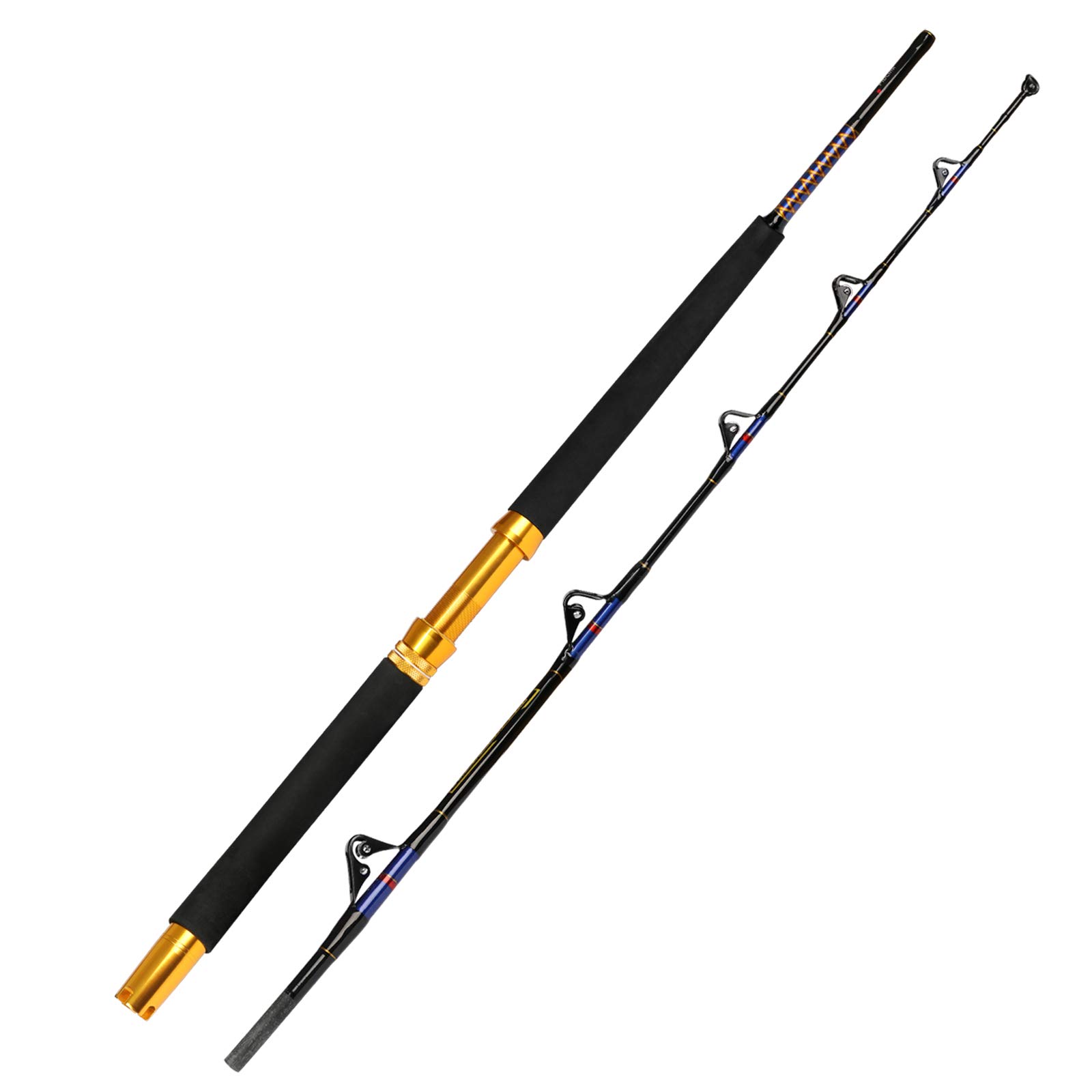 Fiblink 2 Piece Saltwater Trolling Rod Heavy Fishing Roller Rod Big Name Conventional Boat Fishing Pole with Roller Guides (30-50lb,6'6")