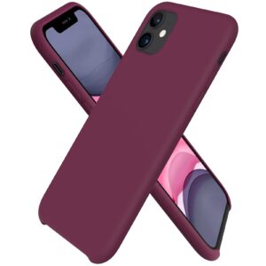 ornarto compatible with iphone 11 liquid silicone case 6.1 inch, slim liquid silicone case with open bottom style soft gel rubber cover - wine red