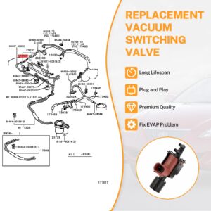 25860-62010 Toyota Vacuum Switching Valve Solenoid VSV Replacement for 1992-2007 Toyota Camry Sienna Avalon Highlander Solora 92-06 Lexus ES RX 300 330 3.0 3.3L Replace 911-612 EGR Vacuum Switch Valve