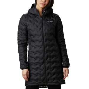 columbia women's delta ridge long down jacket, black, large