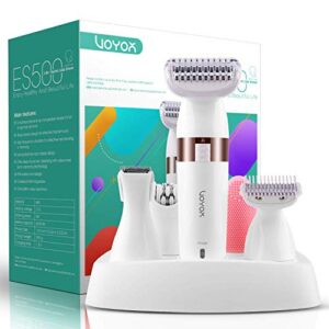 voyor electric shaver for women bikini trimmer hair remover for face body, 5 in 1 groomer kit lady shaver bikini razor women for hair trimmer, cordless rechargeable waterproof es500