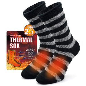 busy socks winter warm thermal socks for men women extra thick insulated heated crew boot socks for extreme cold weather, large, 1 pair dark grey striped