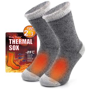 busy socks winter warm thermal socks for men women extra thick insulated heated crew boot socks for extreme cold weather, medium, 1 pair light grey