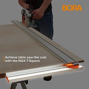 BORA 544002 T-Square Attachment, NGX Clamp Edge Accessory, Circular Saw Guide, Keeps Plywood Cuts Straight and Parallel