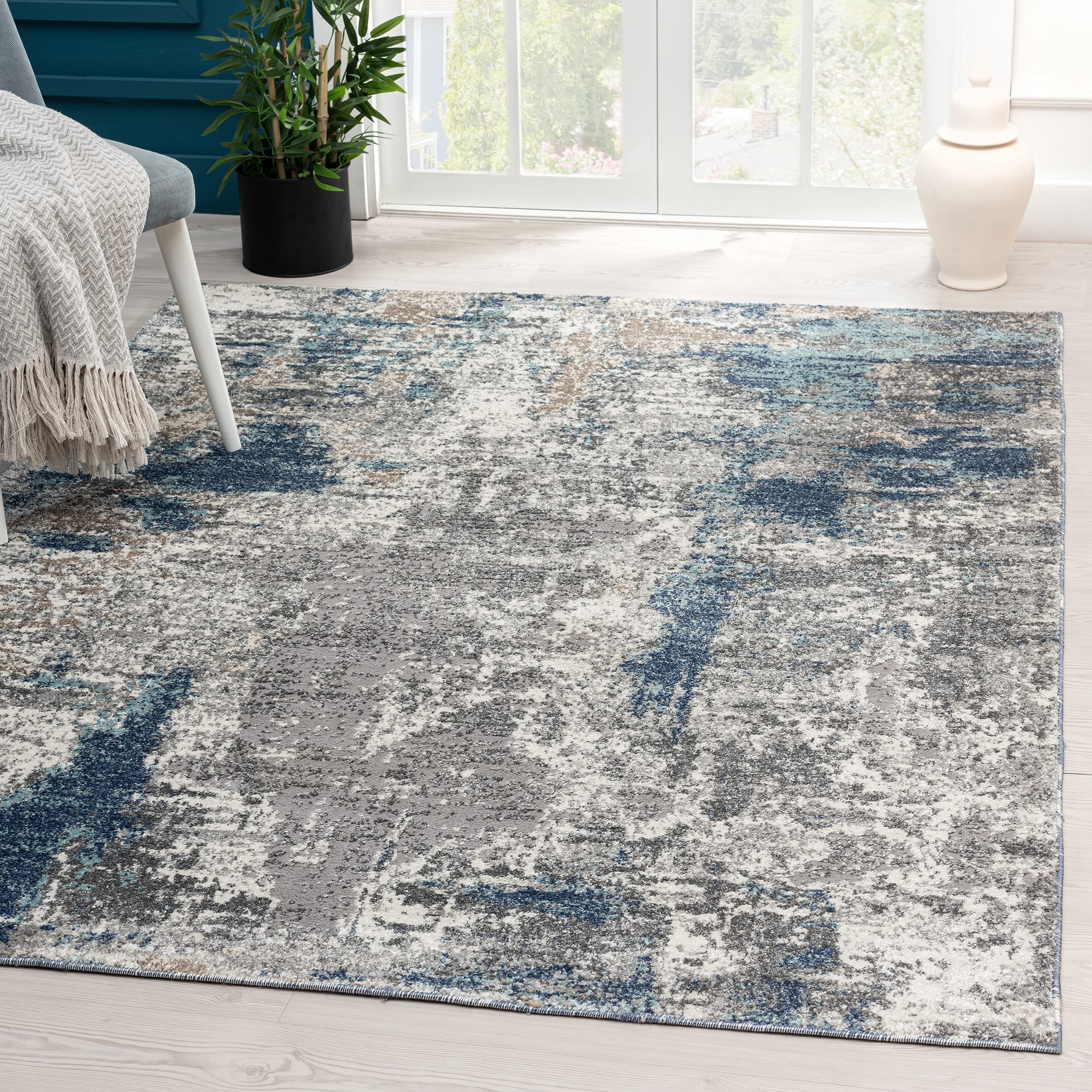 LUXE WEAVERS Euston Blue 5 x 7 Abstract Modern Area Rug