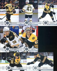 2019-20 upper deck series 1 hockey boston bruins team set of 7 cards: tuukka rask(#8), charlie coyle(#9), jake debrusk(#10), david krejci(#11), zdeno chara(#12), torey krug(#13), brad marchand(#14)