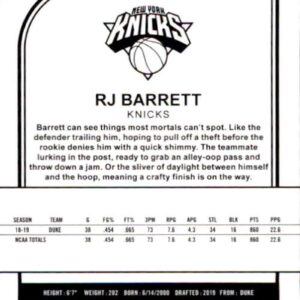 2019-20 Panini NBA Hoops #201 RJ Barrett New York Knicks Rookie Basketball Card