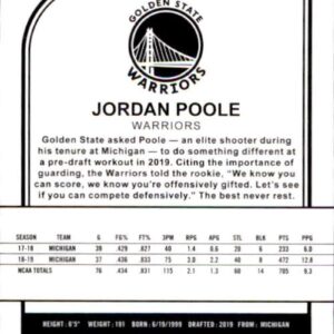 2019-20 Panini NBA Hoops #223 Jordan Poole Golden State Warriors Rookie Basketball Card