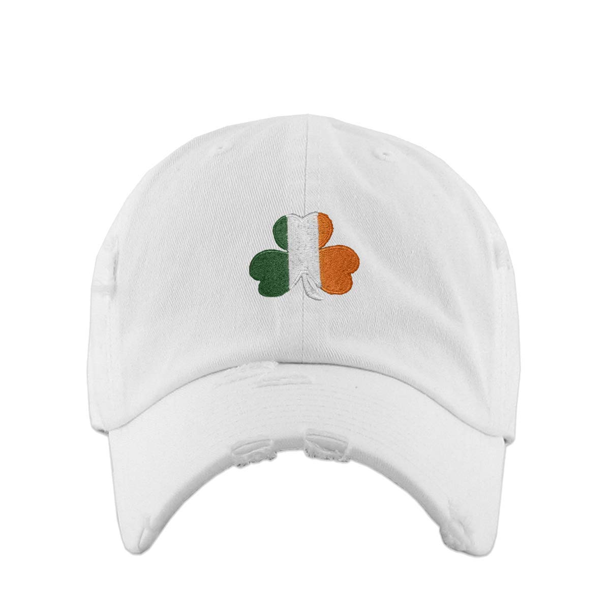 Irish Shamrock Vintage Baseball Cap Embroidered Cotton Adjustable Distressed Dad Hat White