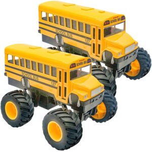 artcreativity 5 inch pullback school bus toy set - set of 2 - includes 2 yellow school buses with monster wheels - diecast bus playset with pullback mechanisms - great gift idea for boys and girls