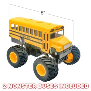 ArtCreativity 5 Inch Pullback School Bus Toy Set - Set of 2 - Includes 2 Yellow School Buses with Monster Wheels - Diecast Bus Playset with Pullback Mechanisms - Great Gift Idea for Boys and Girls