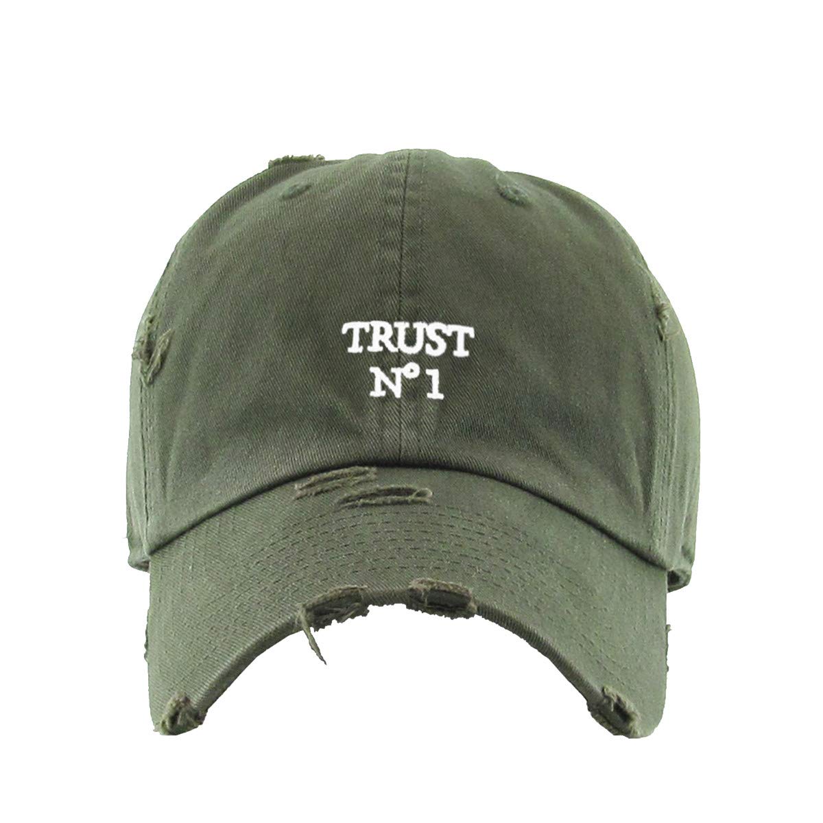 Trust No1 Vintage Baseball Cap Embroidered Cotton Adjustable Distressed Dad Hat Olive