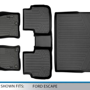 SMARTLINER All Weather Customer Fit Floor Mats 2 Rows and Cargo Behind 2nd Row Set Black Compatible with 2020-2023 Compatible with Ford Escape