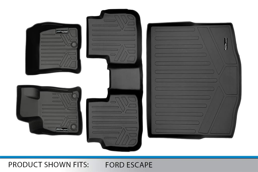 SMARTLINER All Weather Customer Fit Floor Mats 2 Rows and Cargo Behind 2nd Row Set Black Compatible with 2020-2023 Compatible with Ford Escape