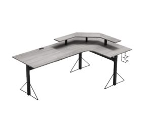 dar core computer gaming l-desk with power, gray/black