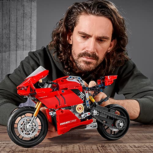 LEGO 42107 Technic Ducati Panigale V4 R Motorbike, Collectible Superbike Display Model Building Kit with Gearbox and Working Suspension, Gift Idea, 10 year +