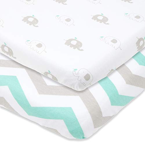 Bassinet Fitted Sheets for Baby Beside Dreamer Bedside Sleeper and Chicco Next2Me – Fits 20 x 33 Mattress – Snuggly Soft Jersey Cotton – Grey, Mint – 2 Pack