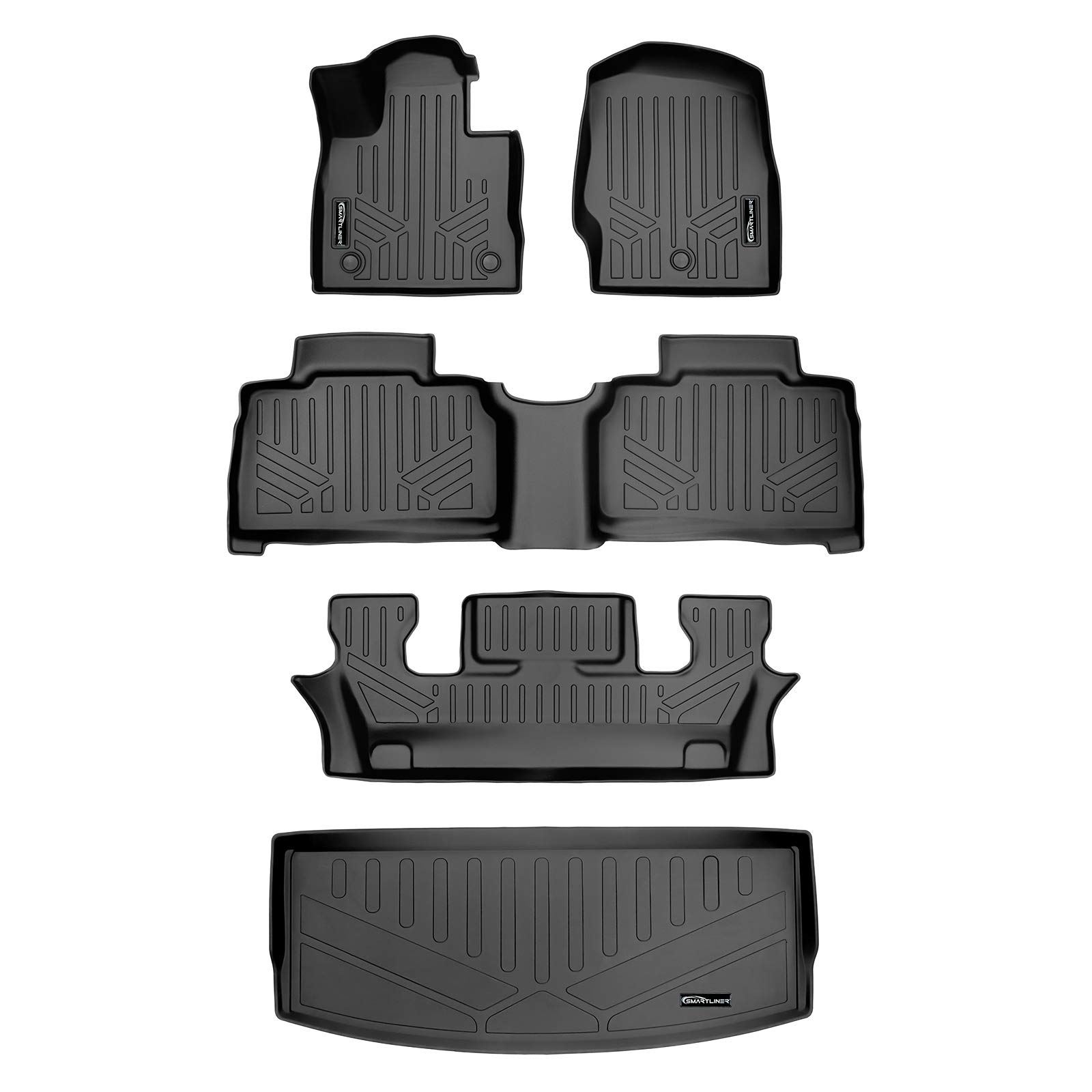 SMARTLINER Floor Mats 3 Rows - Cargo Liner Behind 3rd Row Set Black Compatible with 2020-2023 Explorer Only Fits 6 Passenger Models W/Bucket Seat