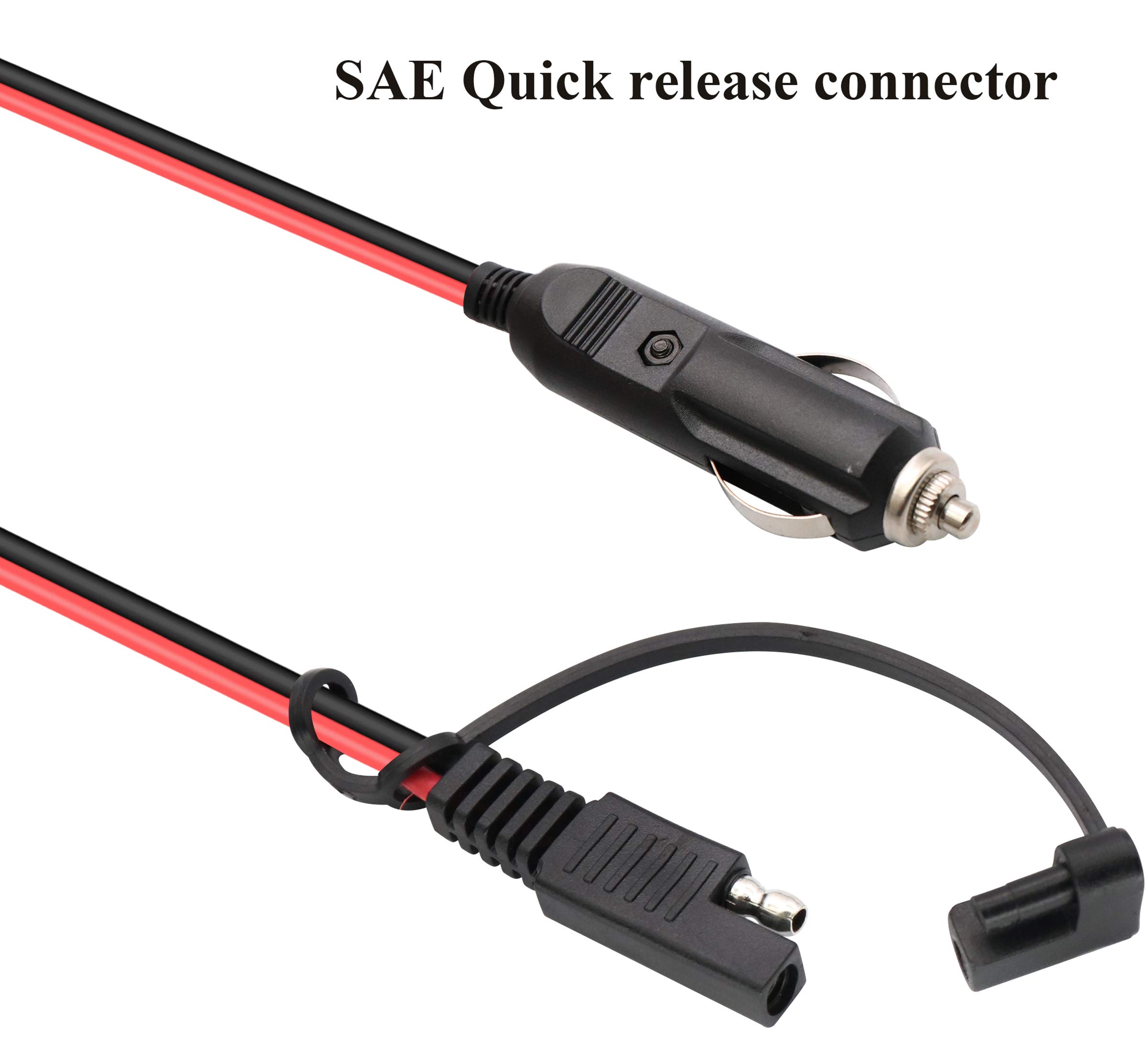 AAOTOKK Cigarette Lighter SAE Cable,16AWG 12V Cigarette Lighter Male Plug to SAE 2 Pin Quick Release Disconnect Connector Plug Adapter Extension Charging Cable with Fuse and Switch(2.4m/7.8ft-M)