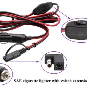 AAOTOKK Cigarette Lighter SAE Cable,16AWG 12V Cigarette Lighter Male Plug to SAE 2 Pin Quick Release Disconnect Connector Plug Adapter Extension Charging Cable with Fuse and Switch(2.4m/7.8ft-M)