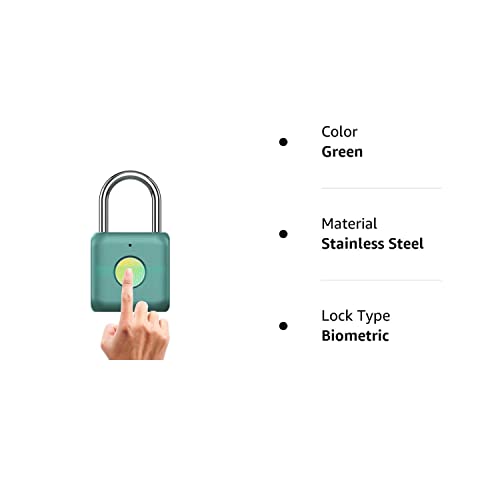 BOREAD Fingerprint Padlock, Smart Keyless Lock for Locker, Backpack, Suitcase, Travel Luggage,Cabinet, Drawer, Indoor, School Locker Lock,Portable USB Rechargeable (Green)