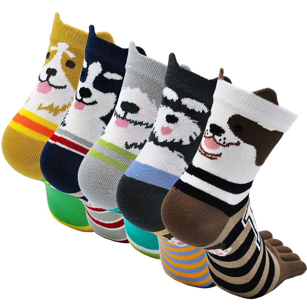 ZAKASA Womens Funny Toe Sock Cotton Five Finger Running Ankle Novelty Socks (Animal cat, US shoe 6-9)