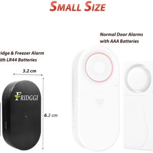 FRIDGGI - Fridge Door Chime with Delay, 60sec, 120sec, 180sec Delay Reminders, 80dB to 110dB, Freezer Door Alarm When Left Open (Black)