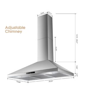 36" Range Hood, GASLAND Chef Wall Mount Kitchen Hood with Charcoal Filter,Ducted/Ductless Convertible,350CFM Ducted Stove Hood,3 Speed Exhaust Hood Fan,Aluminum Mesh Filters, Stainless Steel