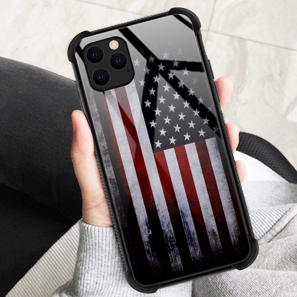 ZHEGAILIAN Case Compatible with iPhone 11,Old Flag Case for iPhone 11 for Boys Men,Pattern Design Anti-Scratch Organic Glass Case for iPhone 11 6.1 inch