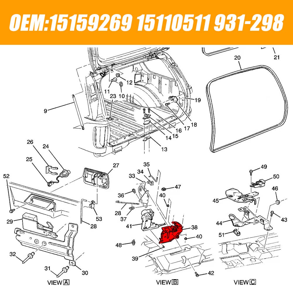 RANSOTO 931-298 Liftgate Door Lock Latch Actuator Compatible with Chevrolet Trailblazer GMC Envoy Buick Rainier Isuzu Ascender Oldsmobile Bravada Saab Replace 15159269 15110511