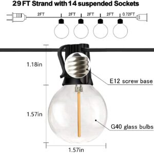 Banord 29FT Globe Outdoor String Lights, Shatterproof Patio Lights with 15 Dimmable Plastic Bulbs, Waterproof Hanging Lights String for Porch Backyard Cafe, E12 Socket Base