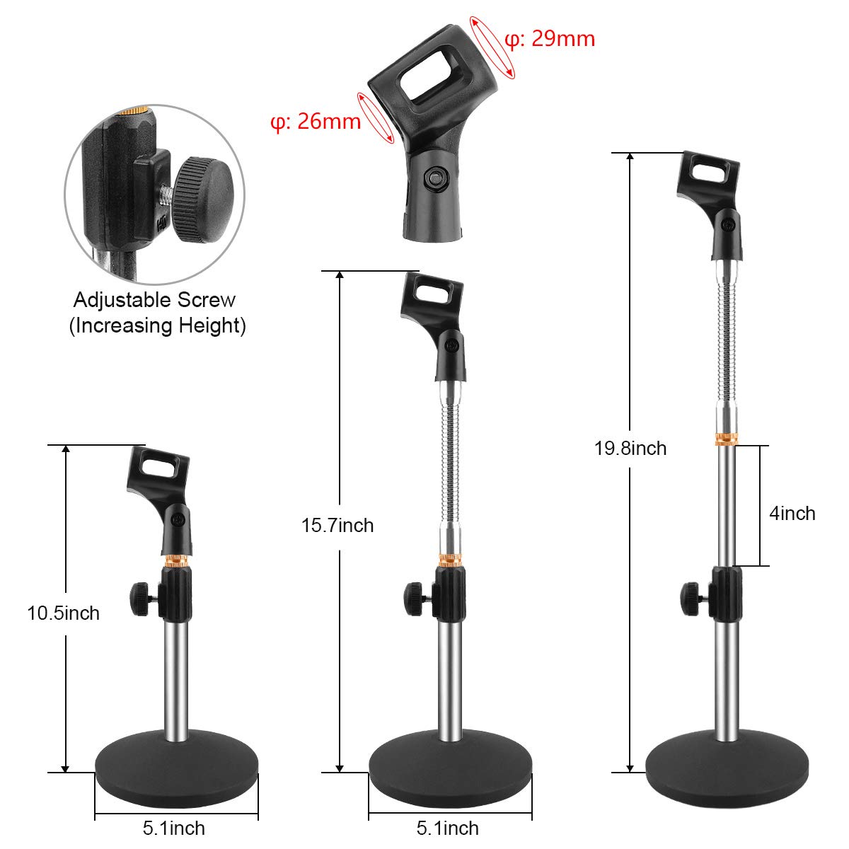 Eison Microphone Stand Desk Mic Stand Desktop Microphone Stand Adjustable Tabletop Microphone Stand with Gooseneck Mic Clip 5/8" Male to 3/8" Female Screw for Blue Yeti Snowball Christmas gift