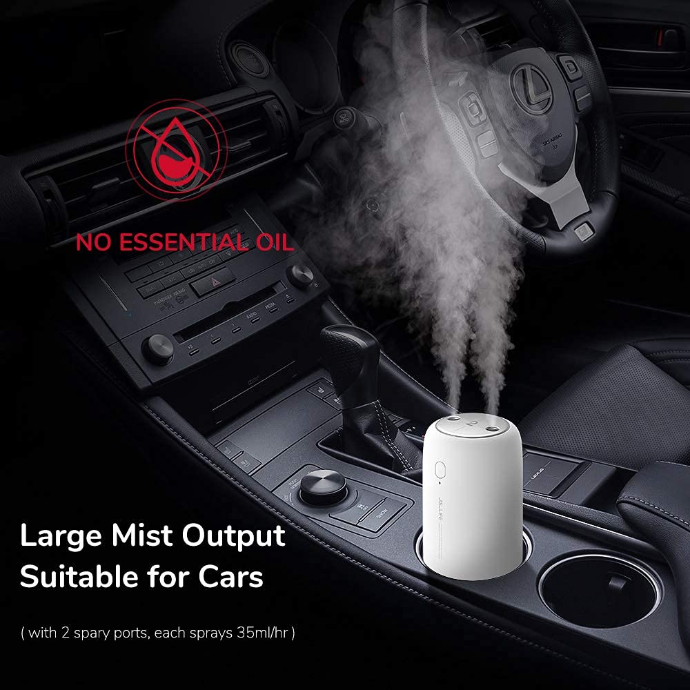 JISULIFE Small Humidifier, 500ml Portable Travel Humidifier, 3600mAh Battery Operated Humidifier for Car Desk Home Office, Auto Shut-Off, Dual Mist Ports, Whisper Quiet - White