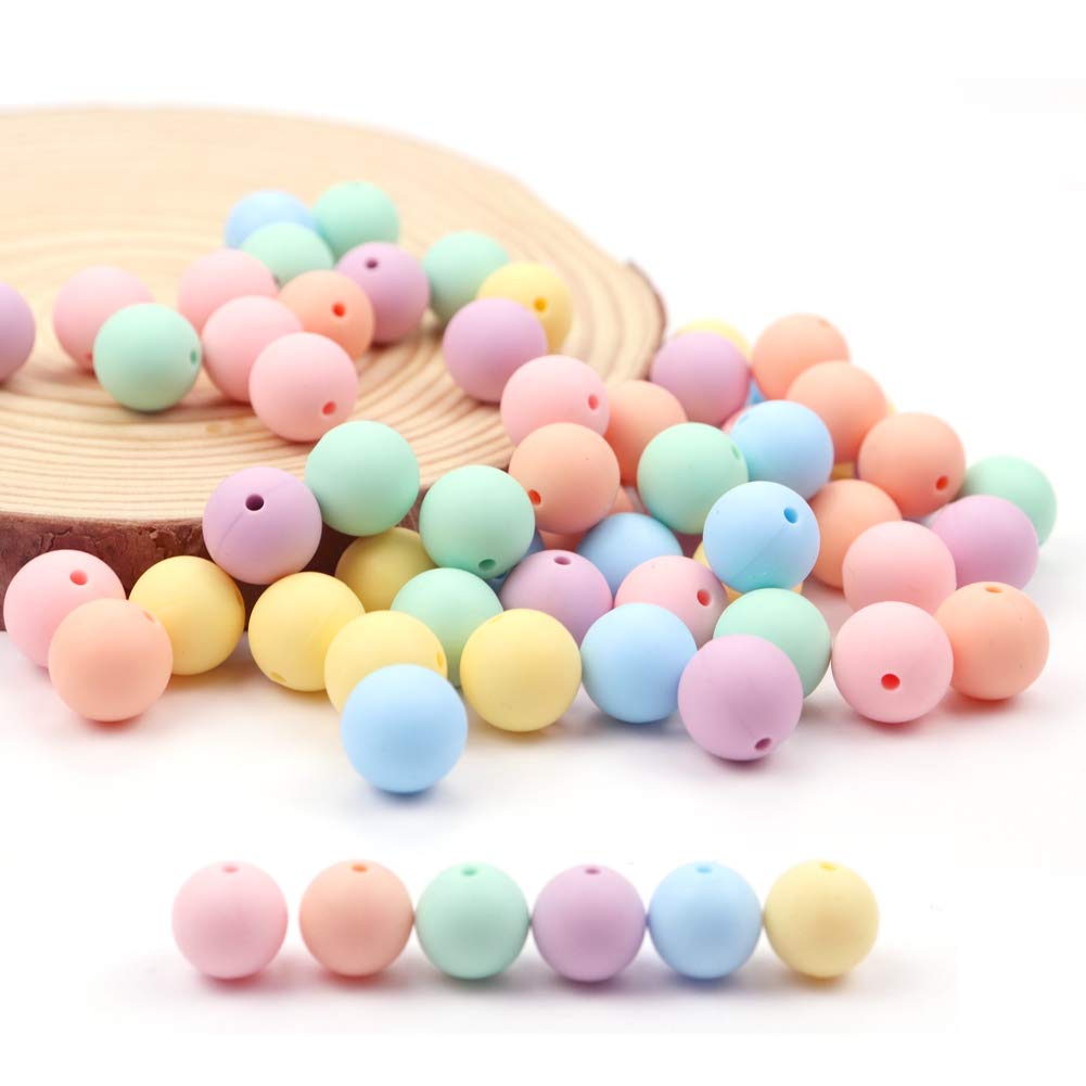 Weekjoey 60PCS 15mm Candy Color Silicone Beads Loose Beads Handmade Making Kit DIY Bracelet Necklace Women Jewelry Makeing Arts and Crafts Supplies