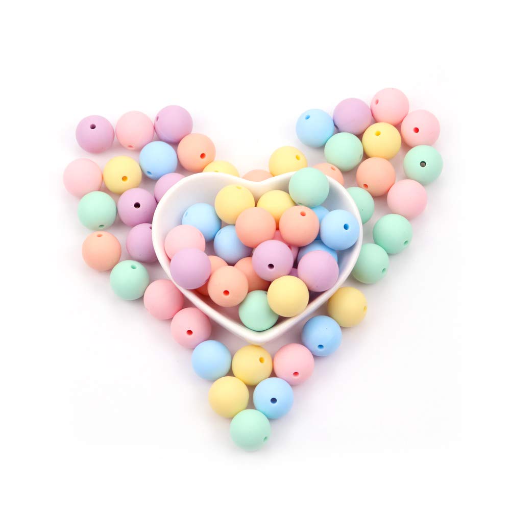 Weekjoey 60PCS 15mm Candy Color Silicone Beads Loose Beads Handmade Making Kit DIY Bracelet Necklace Women Jewelry Makeing Arts and Crafts Supplies