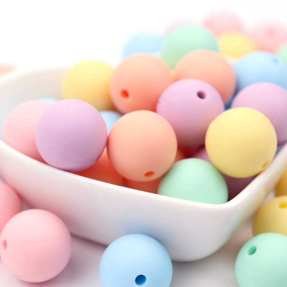 Weekjoey 60PCS 15mm Candy Color Silicone Beads Loose Beads Handmade Making Kit DIY Bracelet Necklace Women Jewelry Makeing Arts and Crafts Supplies