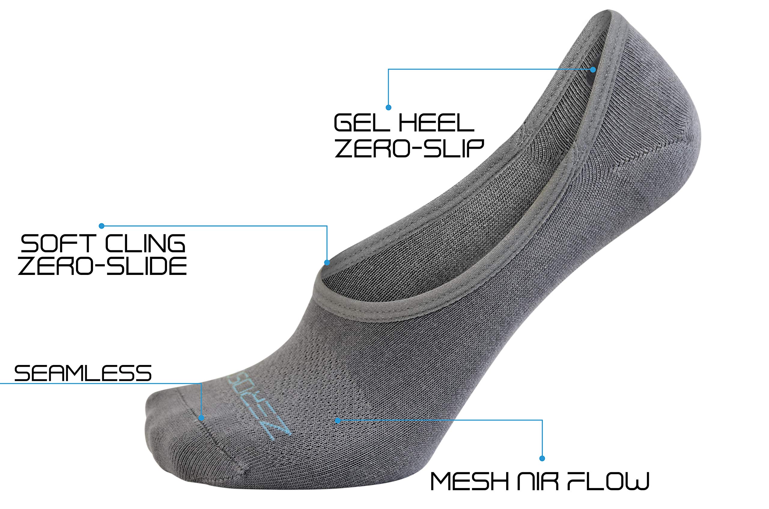 ZeroSock Bamboo Viscose Super Low Invisible Socks With Mesh Ventilation with Anti-Slip Gel Heel Grip (4 Pairs Per Box)