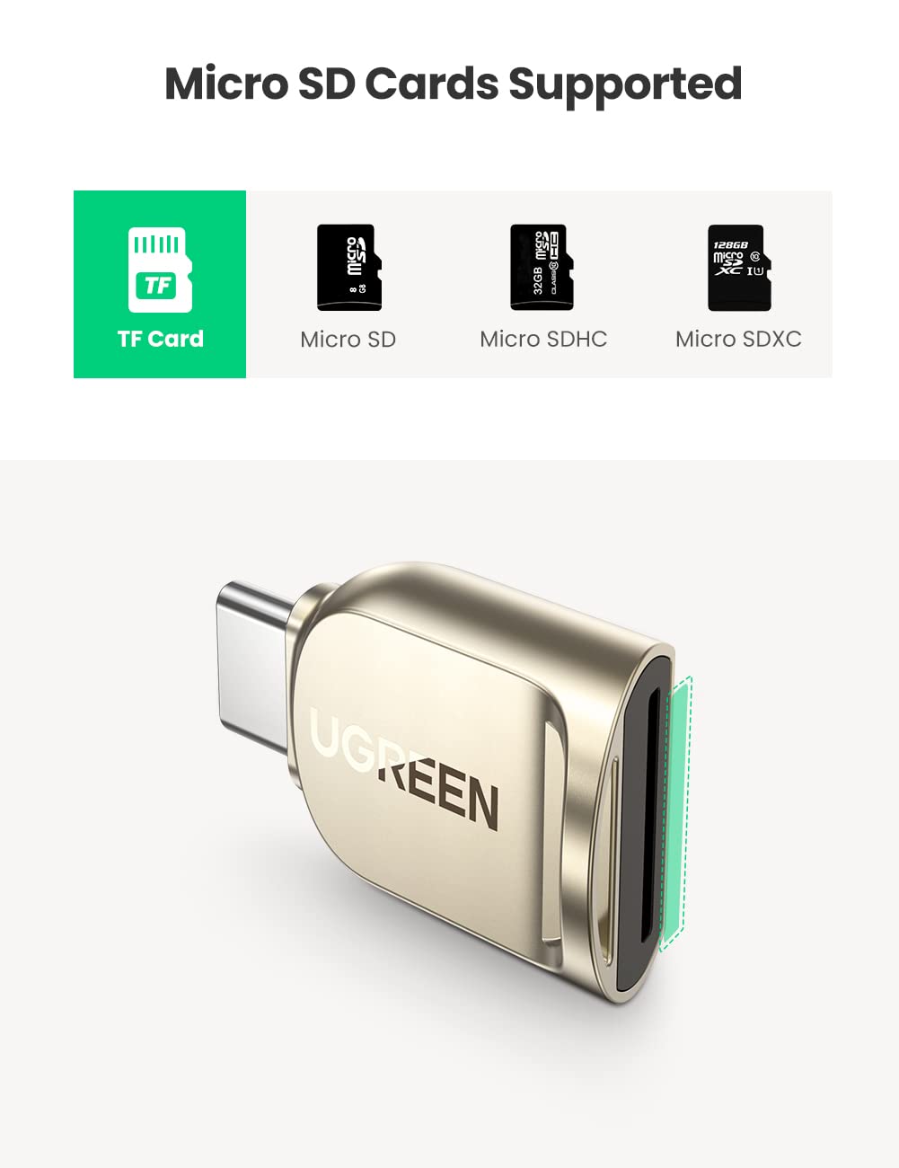 UGREEN USB C Micro SD Card Reader, Type C to Micro SD Card Adapter with Zinc Alloy External, Portable SD Card Reader USB C for TF Micro SDHC SDXC, Compatible with Samsung/Mac/iPad Pro/iPhone 15