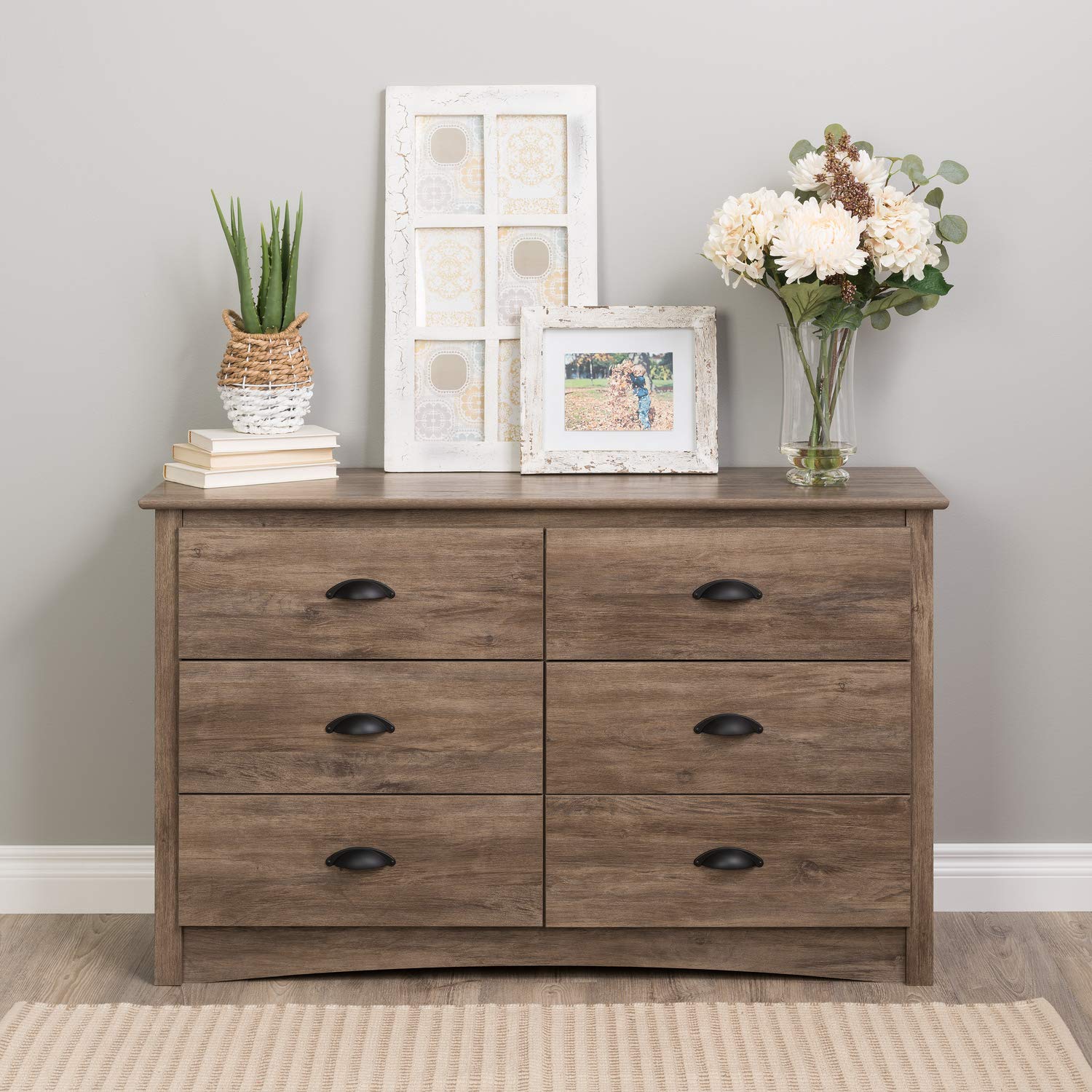 Prepac Salt Spring Children's Rustic 6-Drawer Dresser for Bedroom, Farmhouse Chest of Drawers for Children 16" D x 48" W x 29" H, Drifted Gray, DDC-4829