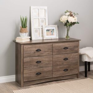 Prepac Salt Spring Children's Rustic 6-Drawer Dresser for Bedroom, Farmhouse Chest of Drawers for Children 16" D x 48" W x 29" H, Drifted Gray, DDC-4829