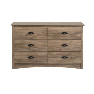 Prepac Salt Spring Children's Rustic 6-Drawer Dresser for Bedroom, Farmhouse Chest of Drawers for Children 16" D x 48" W x 29" H, Drifted Gray, DDC-4829