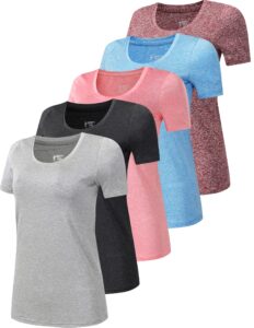 5 pack women's quick dry short sleeve t shirts, athletic workout tee tops for gym yoga running (set 1, x-large)