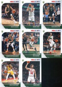 2019-20 panini nba hoops milwaukee bucks team set of 8 cards: robin lopez(#31), wesley matthews(#75), george hill(#93), giannis antetokounmpo(#102), eric bledsoe(#103), brook lopez(#106), khris middleton(#107), ersan ilyasova(#109)