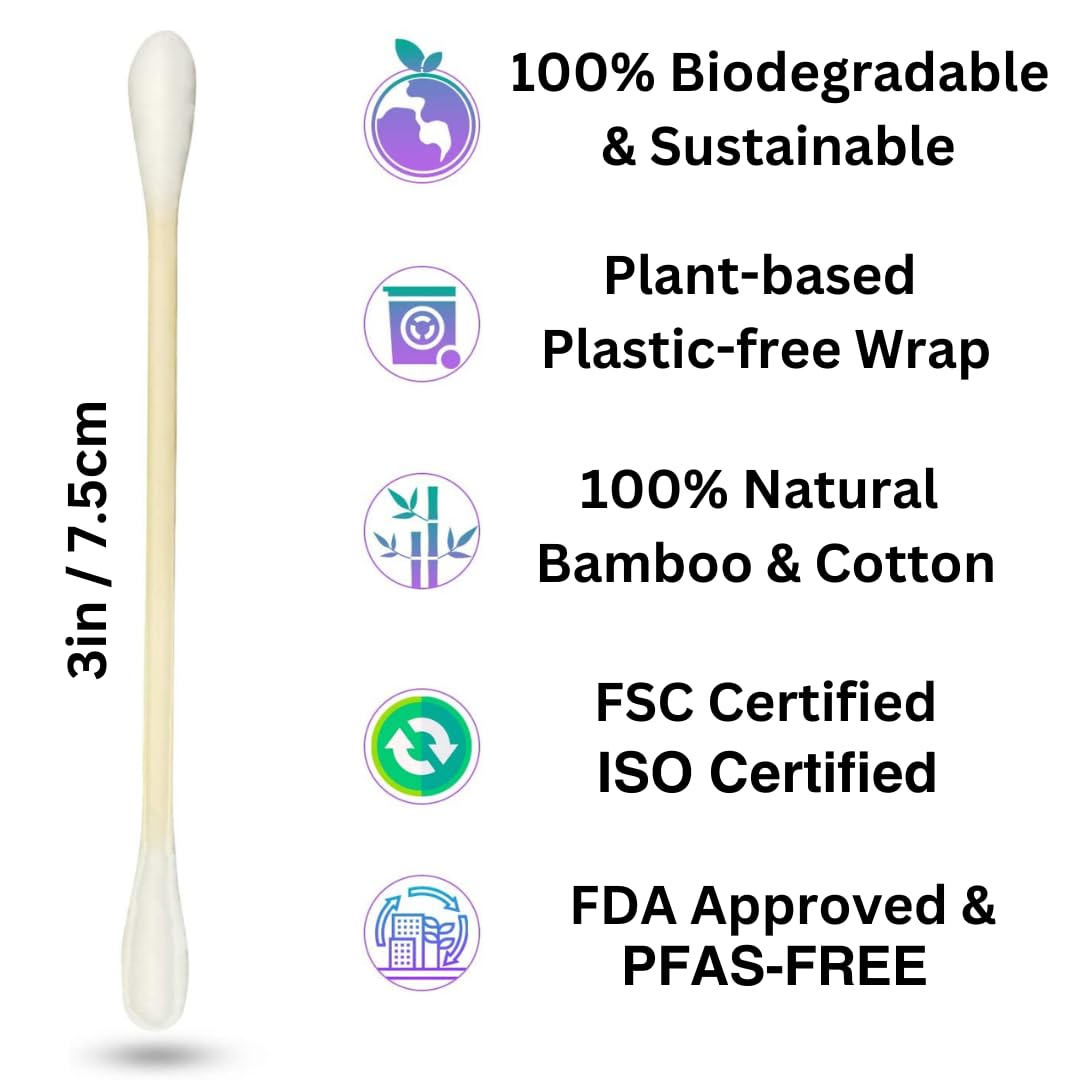 BOONBOO Organic Bamboo Cotton Swabs, PFAS-Free, 600 Count